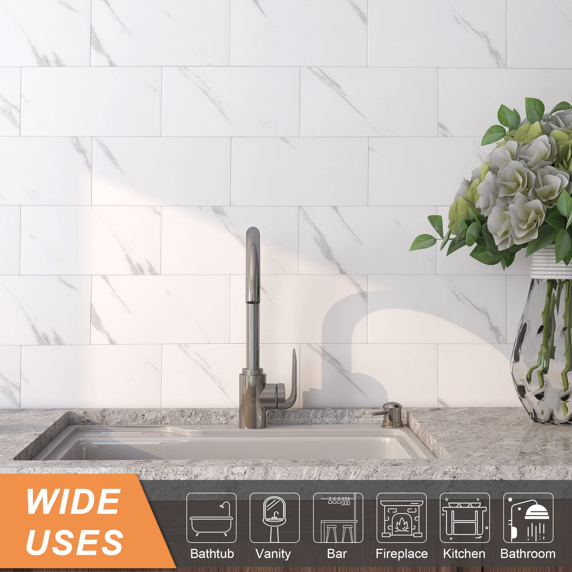 VAOVI Peel And Stick Backsplash Subway Marble Tiles,Kitchen Wall ...