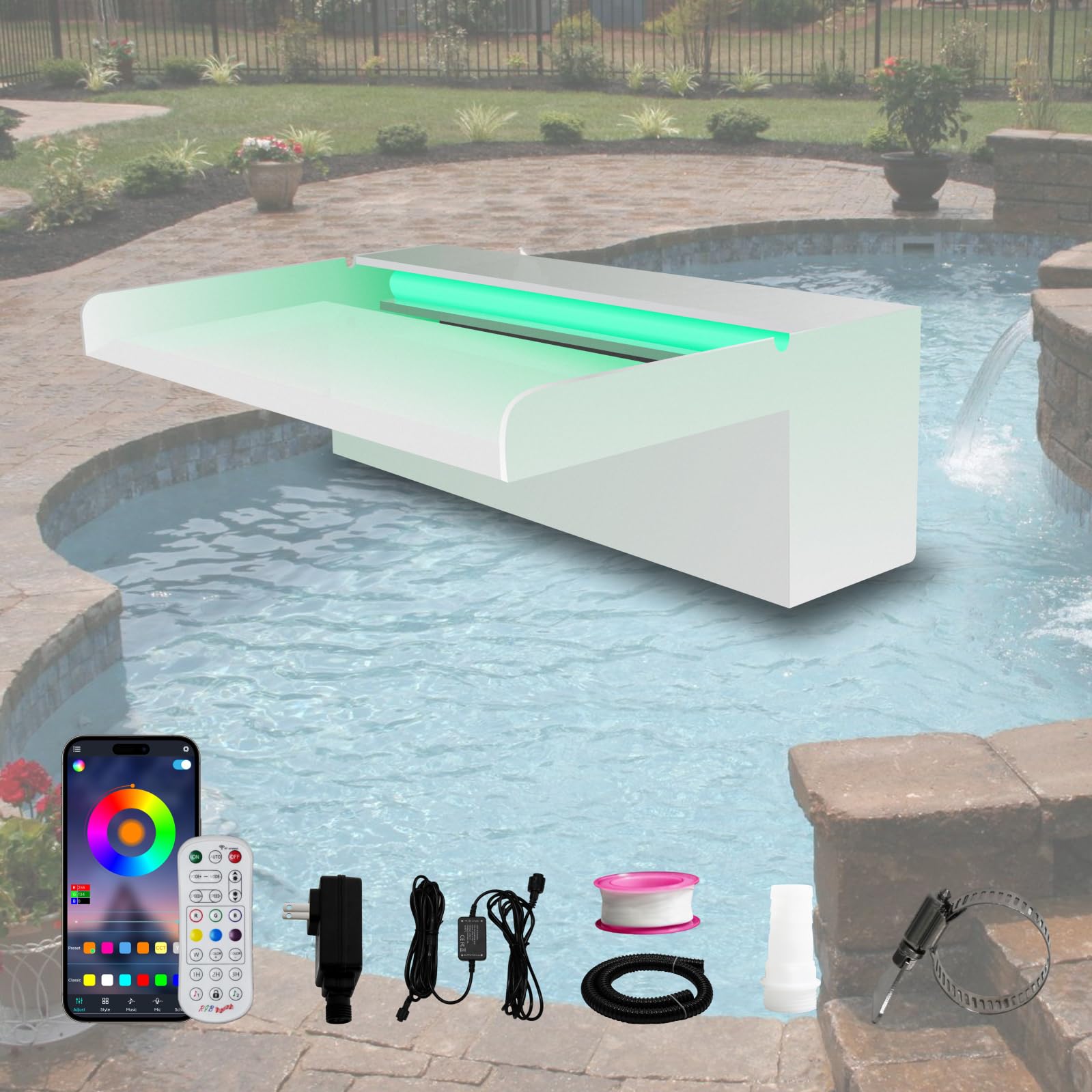 Pamopamo Pond Waterfall Spillway, APP Control Multi-Color LED Light ...