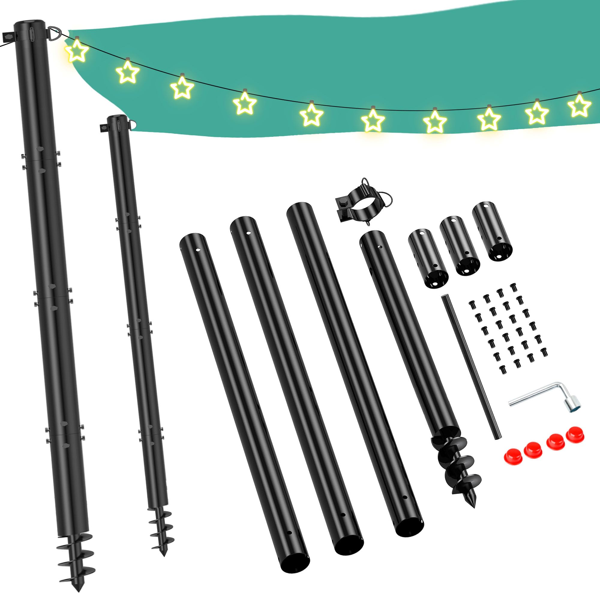 HAYOHRT 2 Pack 10Ft Shade Sail Poles with D-clamp Outdoor Sun Shade ...