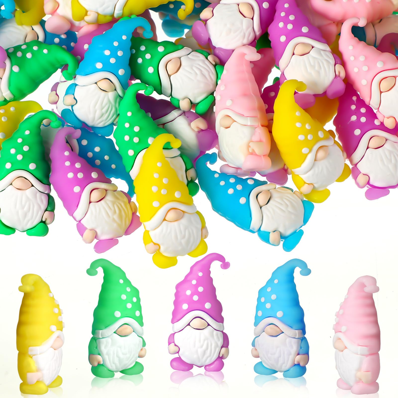 Lunmon 50 Pcs Mini Gnomes Fairy Rubber Statues Miniature Gnomes Bulk ...