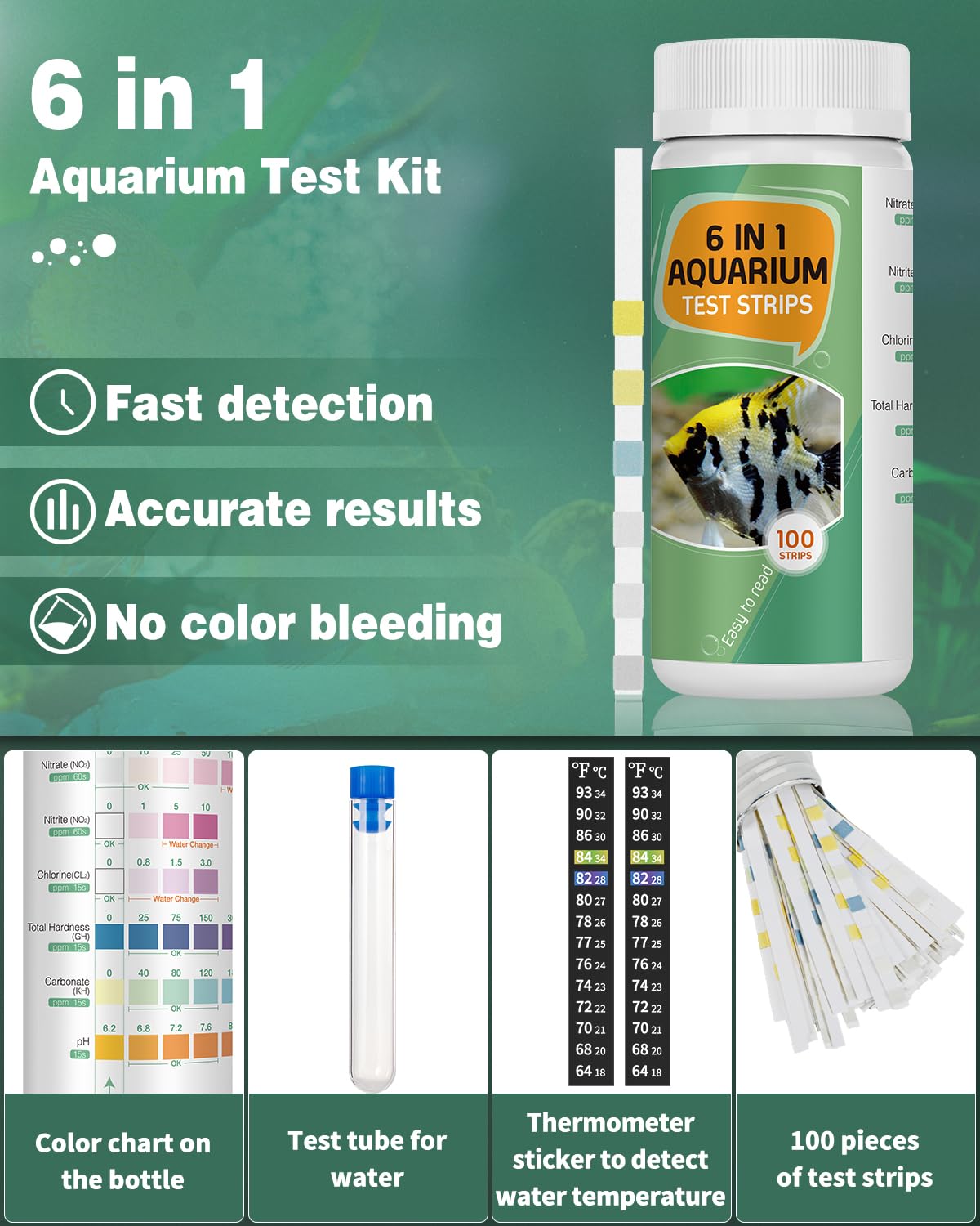 Mua 6 in 1 Aquarium Test Strips, 100 Strips Fish Tank Testing Strips ...