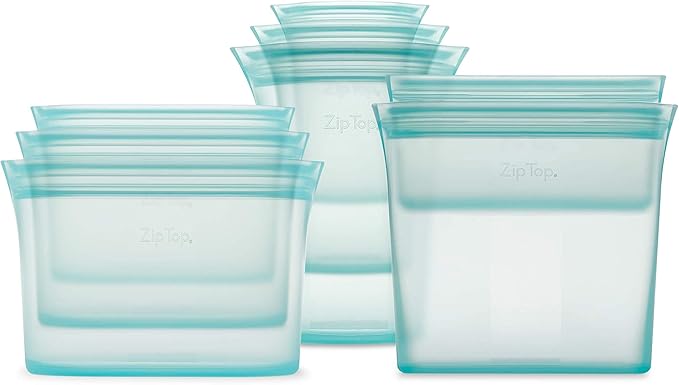 Zip Top Reusable 100% Silicone Food Storage Bags and Containers - Full ...