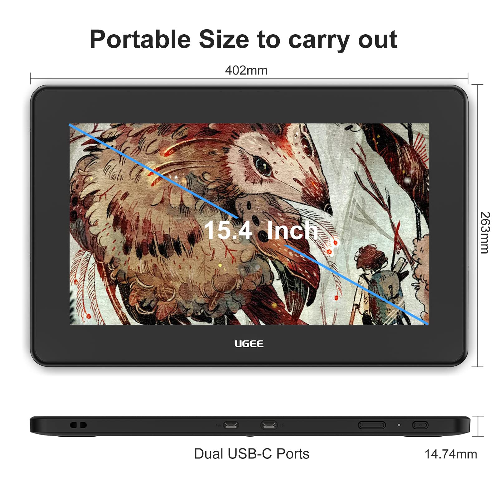 Mua UGEE U1600 Drawing Tablet, 15.4 inch FHD Drawing Monitor 90% NTSC ...