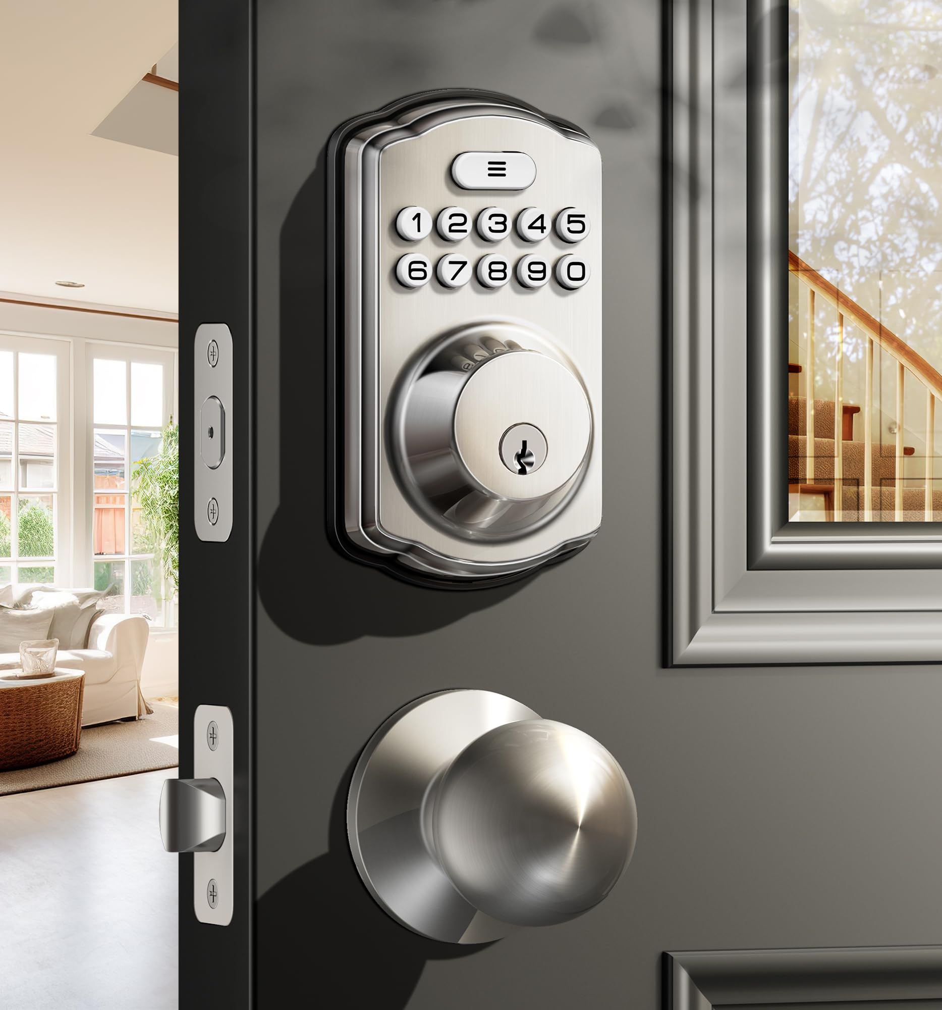 Veise Keyless Entry Door Lock with 2 Door Knobs, Keypad Door Lock with ...