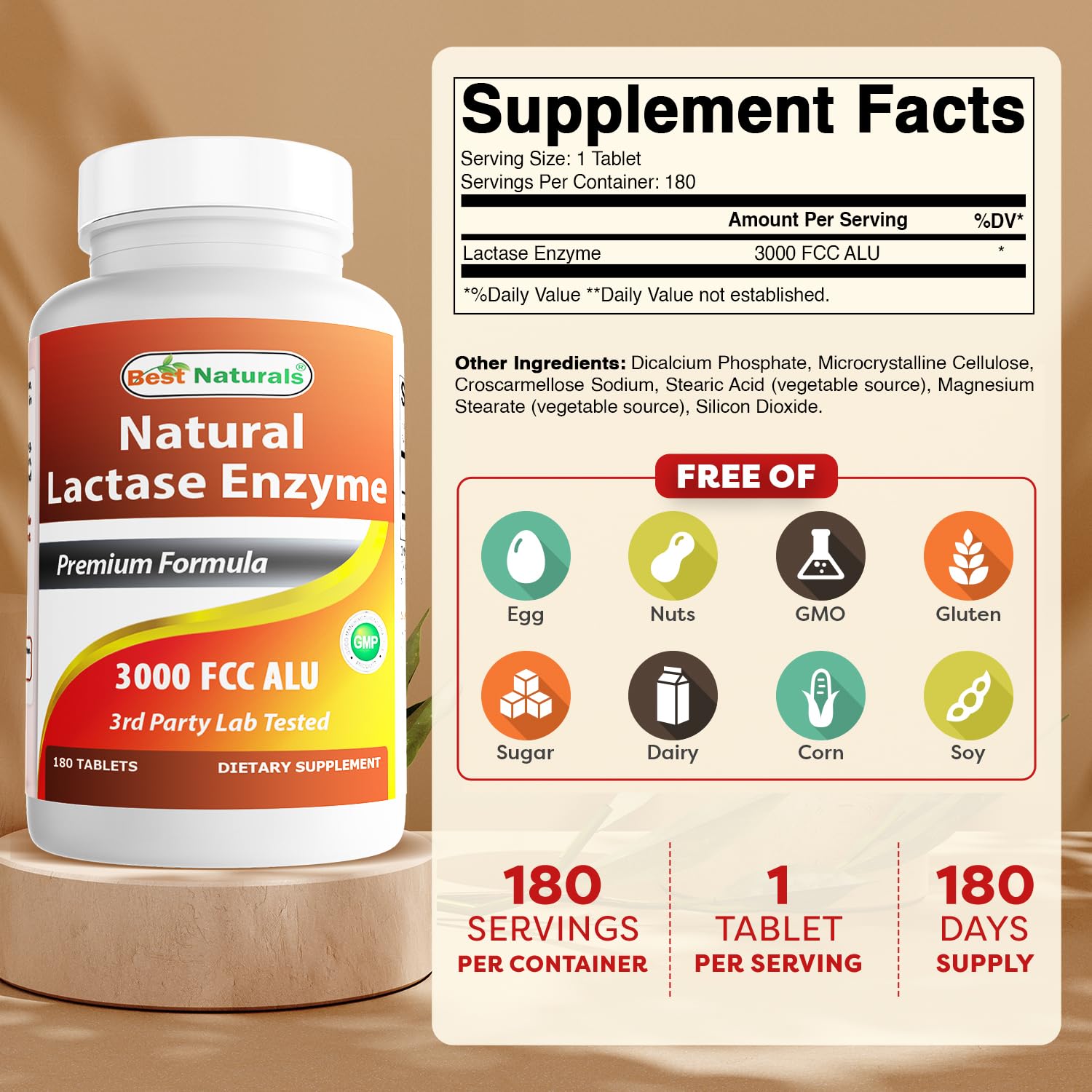 Mua Best Naturals, Fast Acting Lactase Enzyme, 3000 FCC ALU, 180 ...