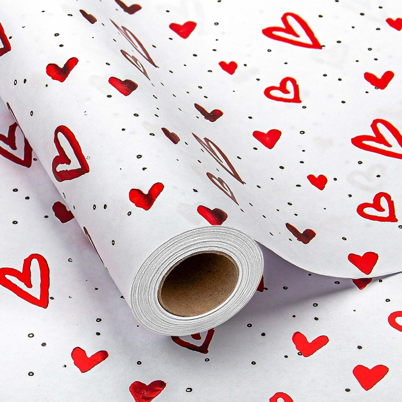 Homeral Kraft Embossed Wrapping Paper Roll - 3D Red Foil Heart Luxury ...