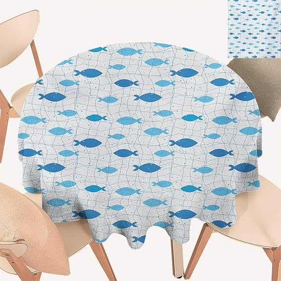 Amazon.com: Greatdecor Fish Round Tablecloths, Fish Net with Polka Dots ...