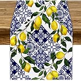 Amazon.com: JarThenaAMCS Lemon Tiles Table Runner Blue Yellow Kitchen ...