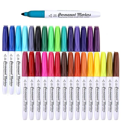 Permanent Marker, 30 Colors Fine Point Permanent Markers, Works Well On ...