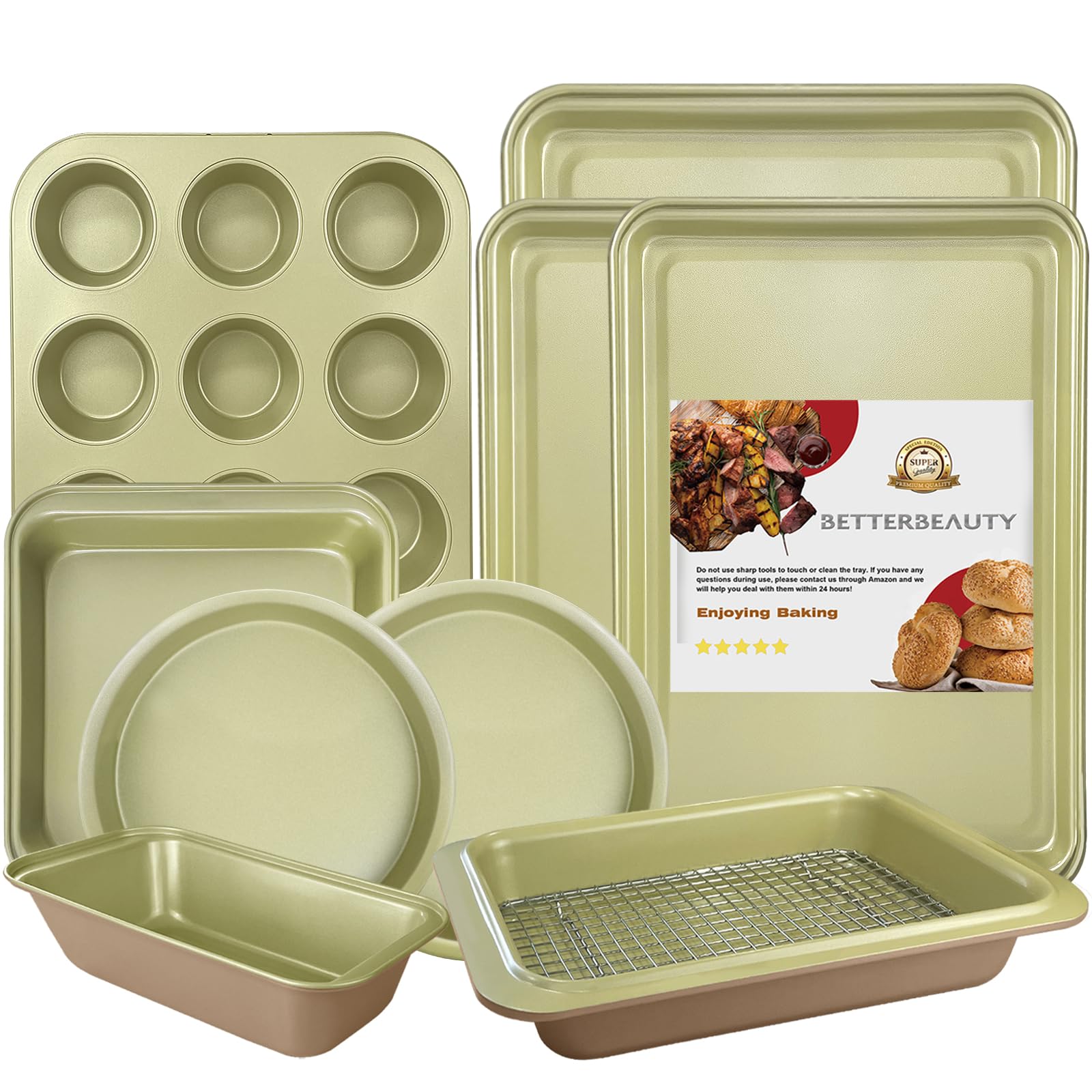 BETTERBEAUTY Nonstick Bakeware Set 10 Pcs, Professional Kitchen Bicolor ...