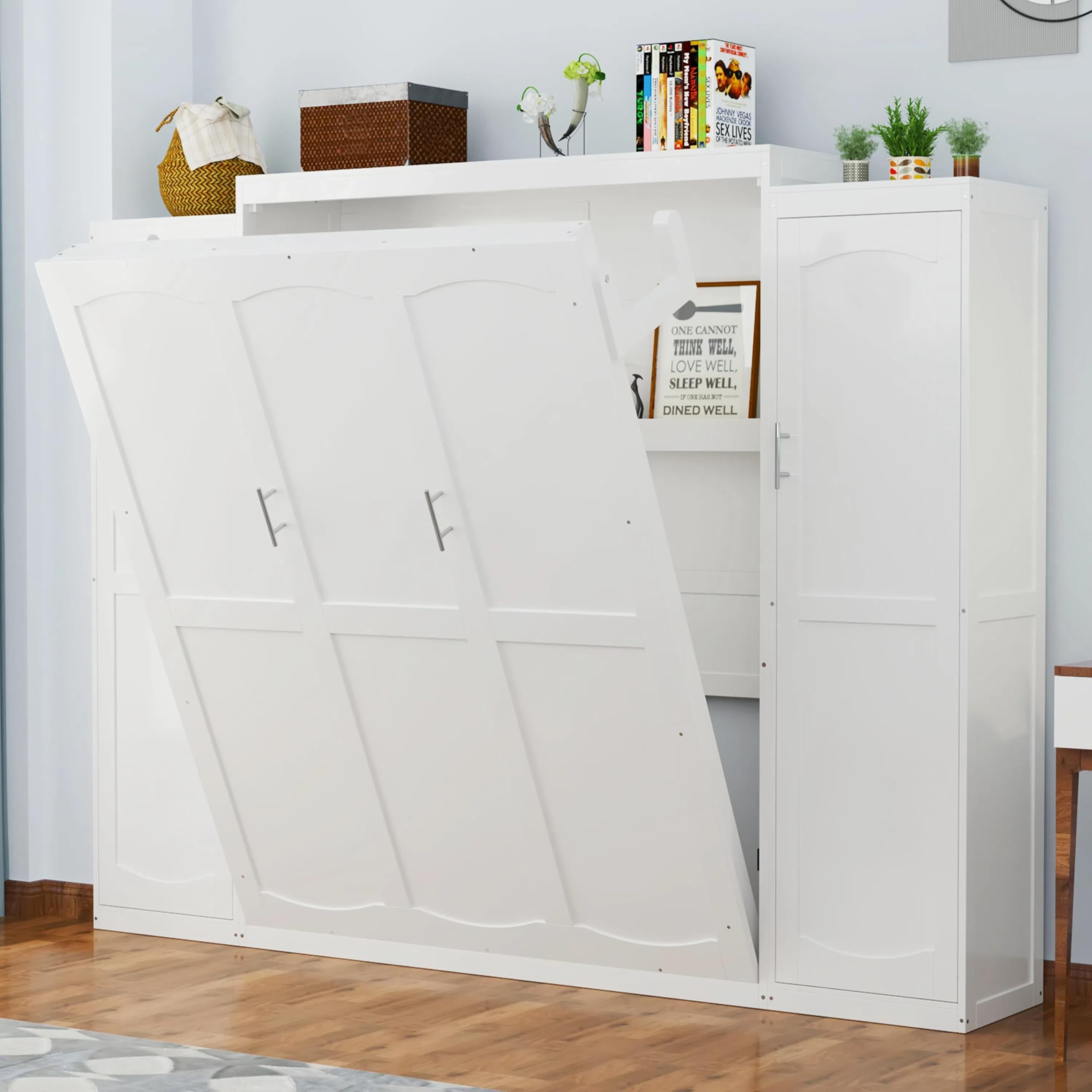 Merax Full Size Murphy Bed Platform Bedframe, with 2 Wardrobe and ...
