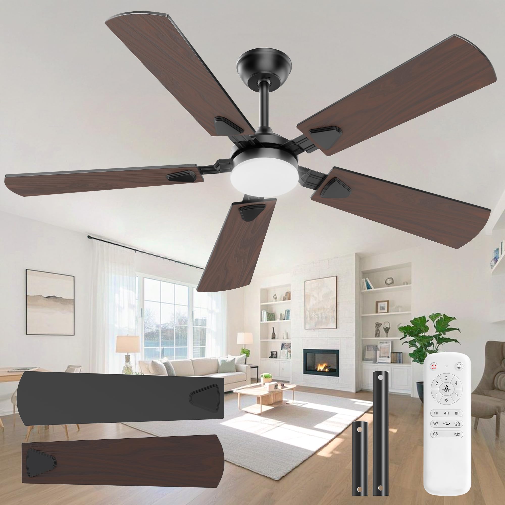 Crazypai Ceiling Fans with Lights, 52 Inch Modern Ceiling Fans with ...