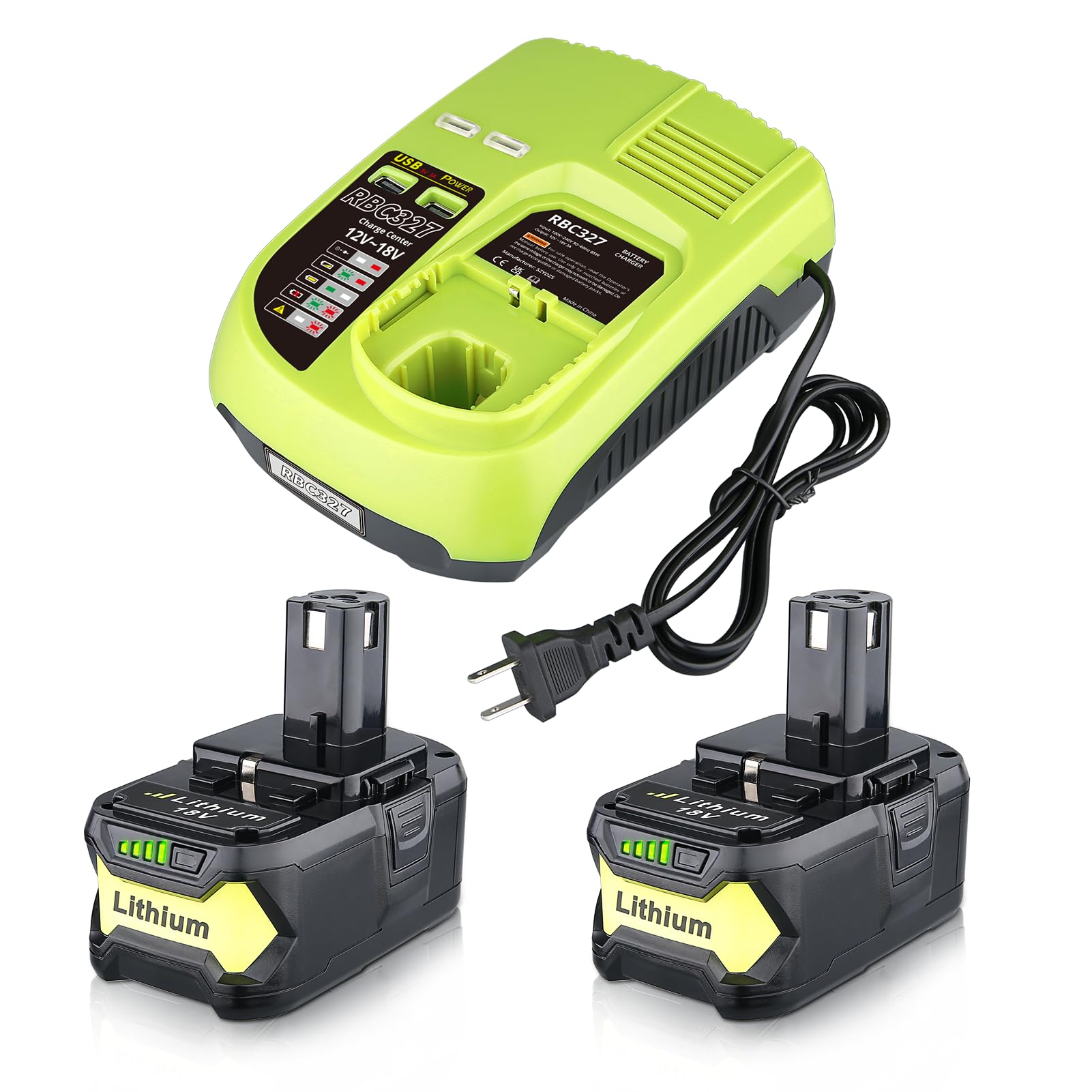 Upgrade to 18V 7.0Ah P108 P102 Battery + P117 Fast Charger Dual Port Replacement for Ryobi ...