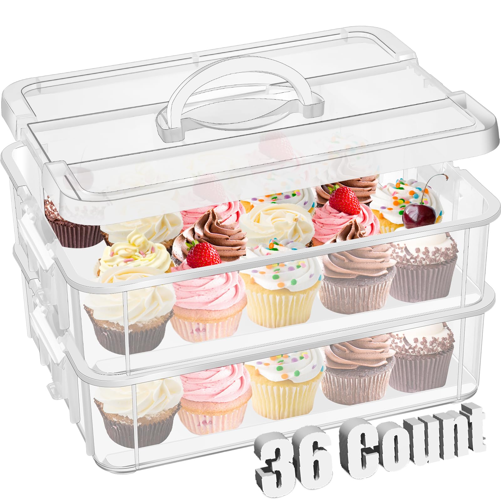 Teenyyou 36 Cupcakes Carrier 2-layer for Cake Container Cupcake Holder ...