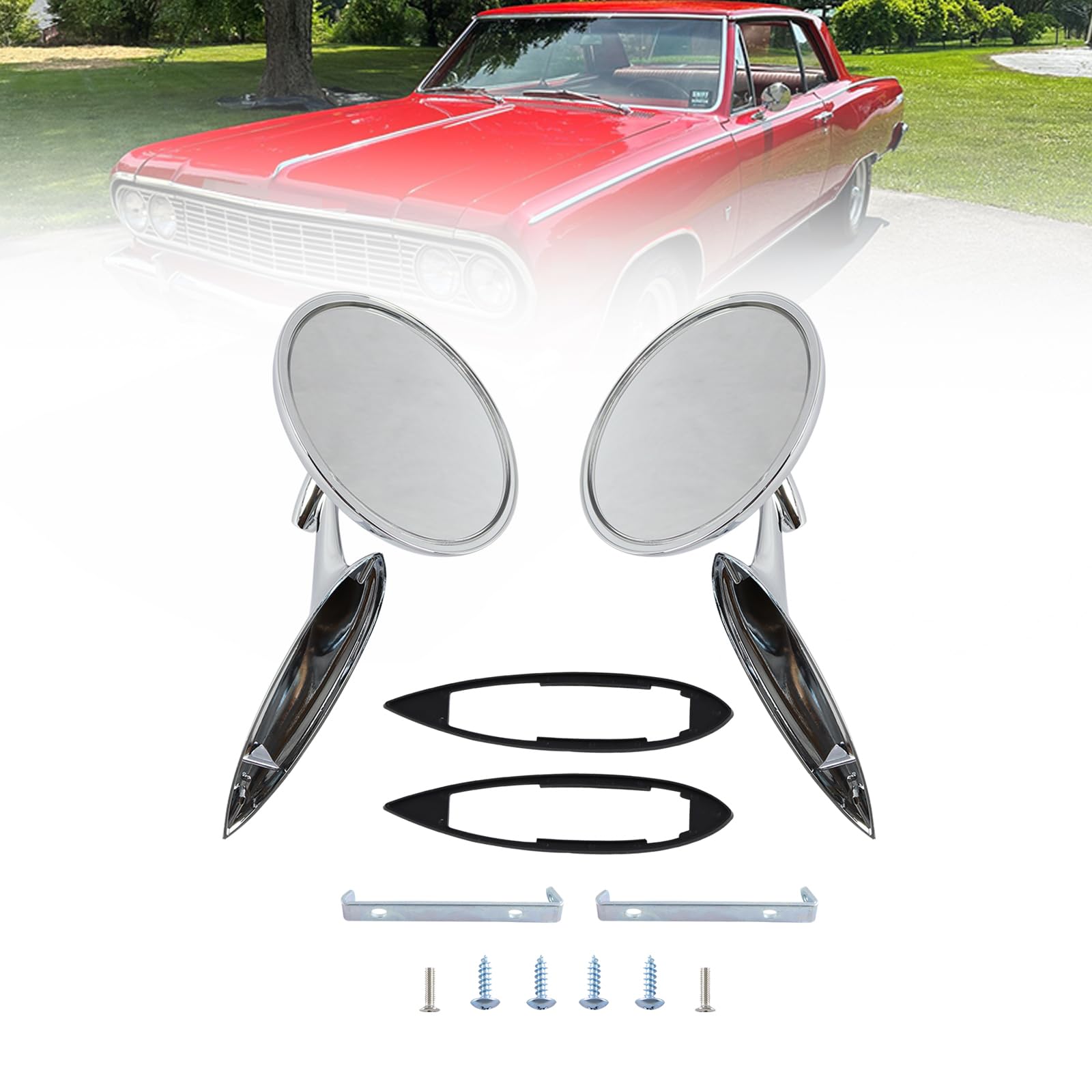 Round Bowtie Outside Rearview Mirrors Ribbed Base Compatible With 1963 ...