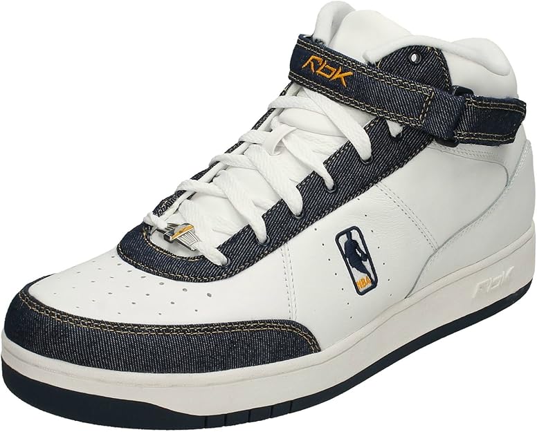 Reebok Mens Casual Trainers NBA Downtime Mid - White/Navy/Denim/Gold ...