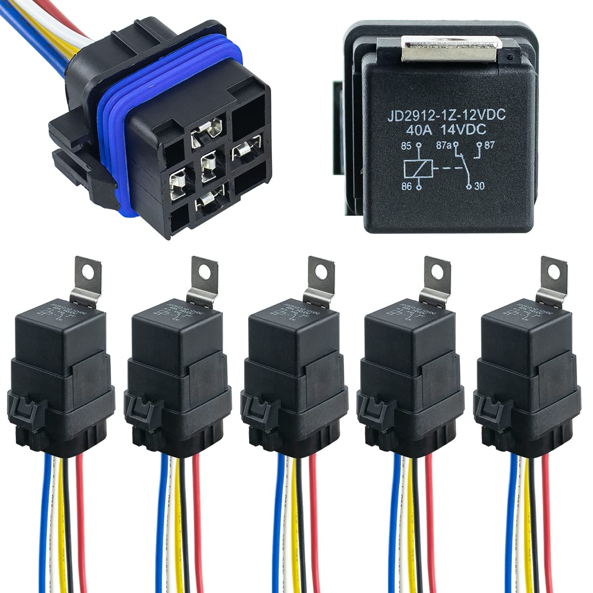 Mua 5 Pack 12V DC 40/30 AMP Waterproof Relay Harness Tinned Copper ...