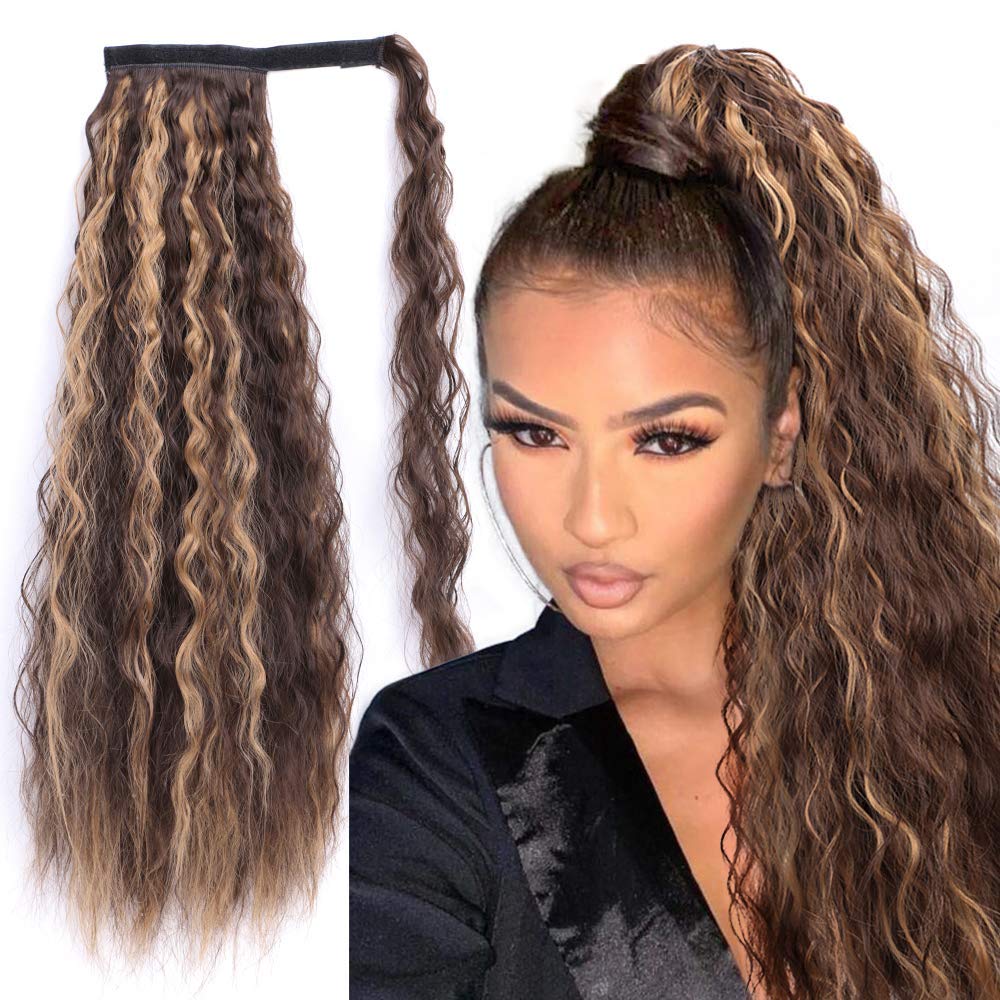 Amazon.com : HMD 22 Inch Long Corn Wave Ponytail Extension Magic Paste ...
