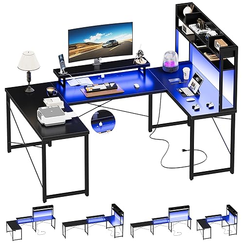 Unikito U Shaped Desk with Hutch, Reversible L Shaped Computer Desk ...