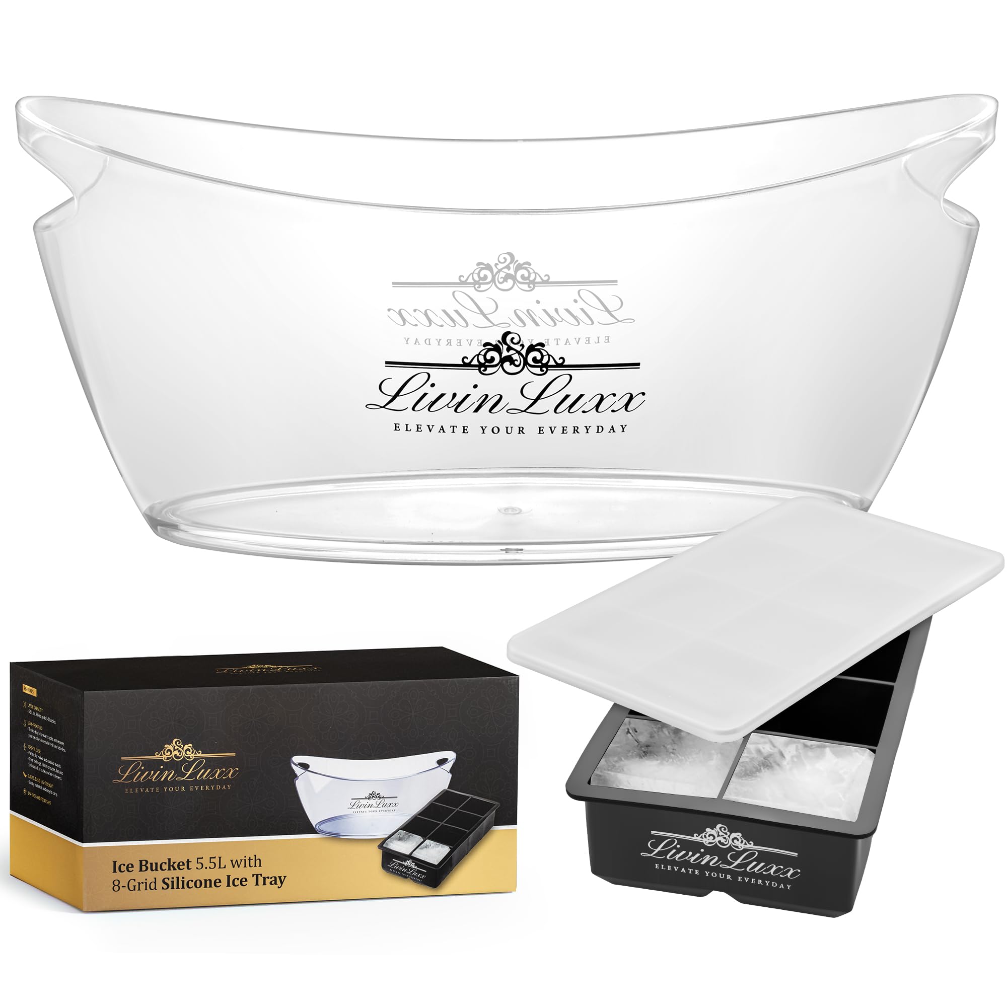 LivinLuxx Acrylic Ice Bucket for Parties with Silicone Ice Cube Tray ...