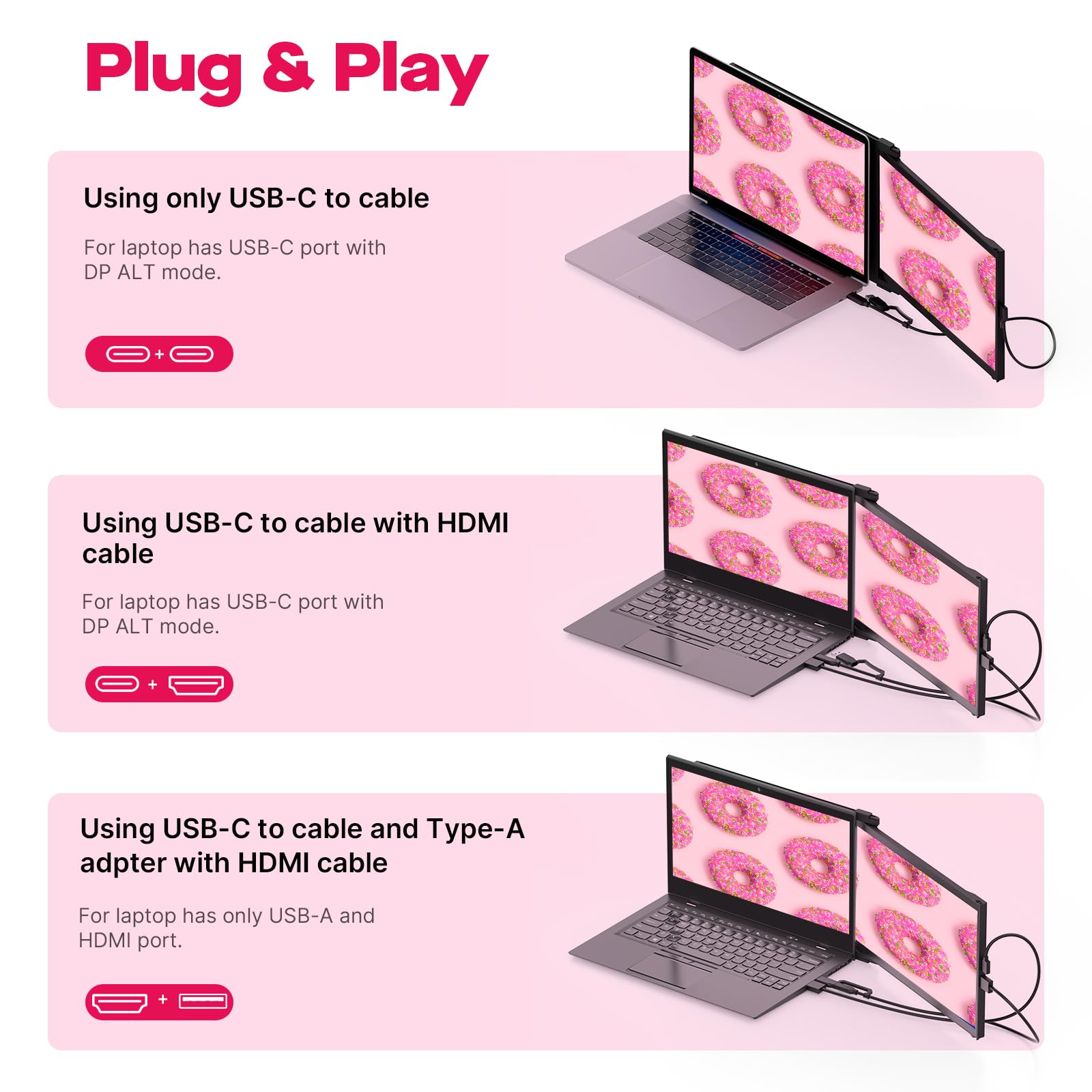 Duex Max DS Portable Monitor For Laptop, 【2025 Upgrade】 Mobile Pixels 14.1" Full HD IPS Dual ...