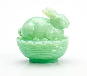 Amazon.com: 4" Solid Jade Green Milk Glass Bunny Rabbit on Basket Nest ...