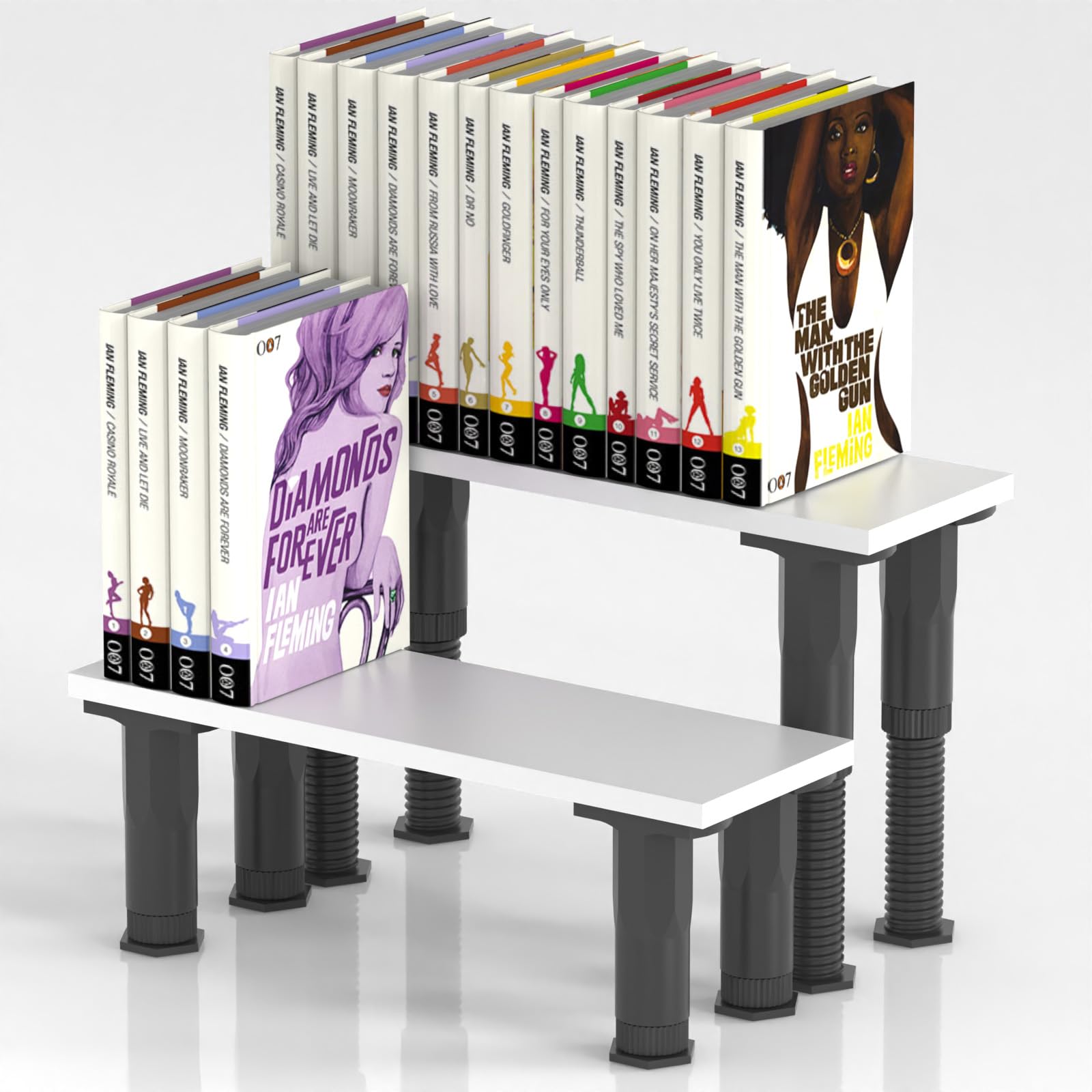 2-Pack White Adjustable Manga Book Shelf Risers, Manga Storage Display ...