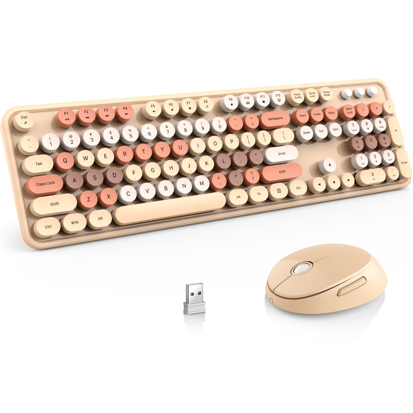 Wireless Keyboard and Mouse Combo, MOFII Full-Size Retro Round Keyboard ...