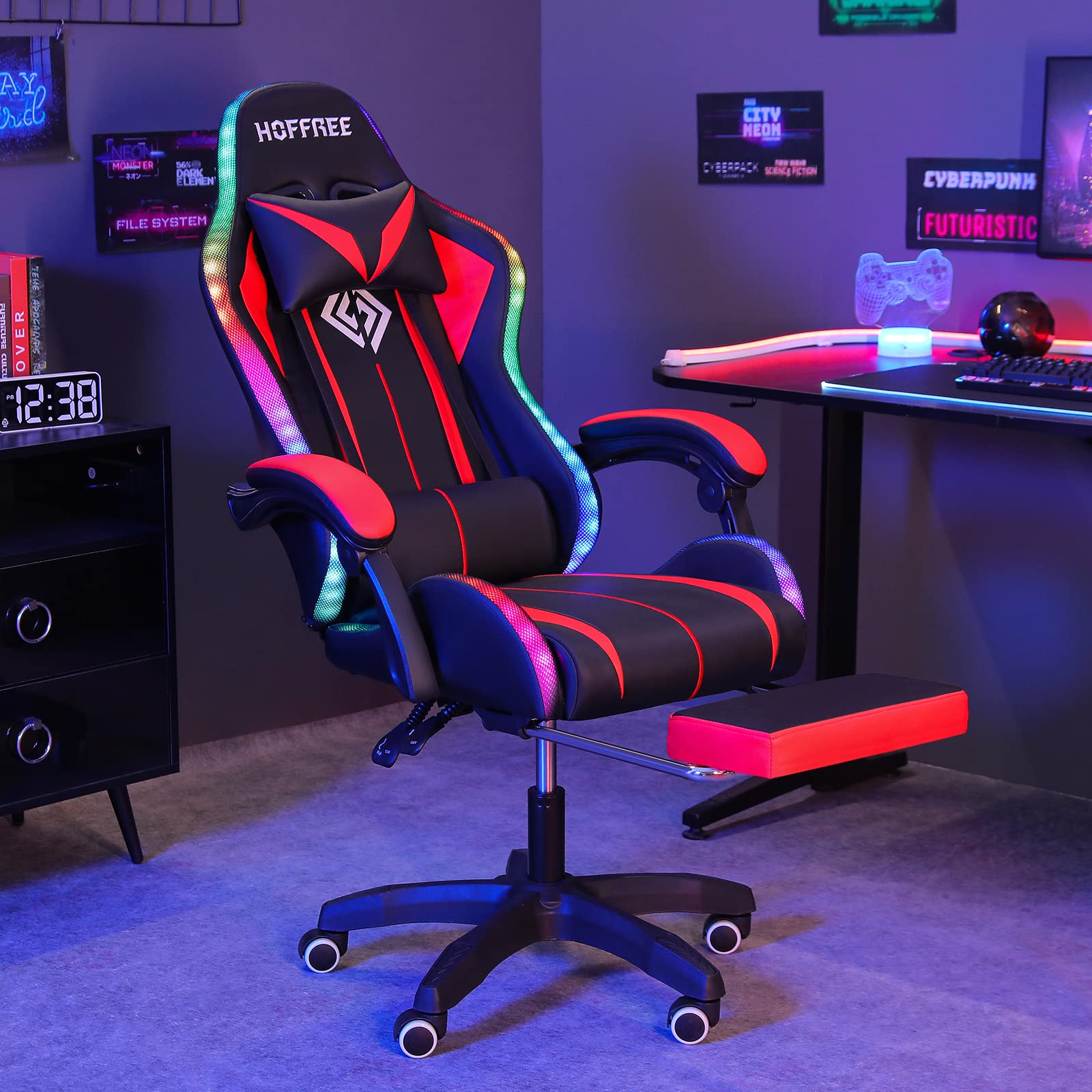 Mua RGB Gaming Chair Massage with LED Lights and Footrest Ergonomic ...