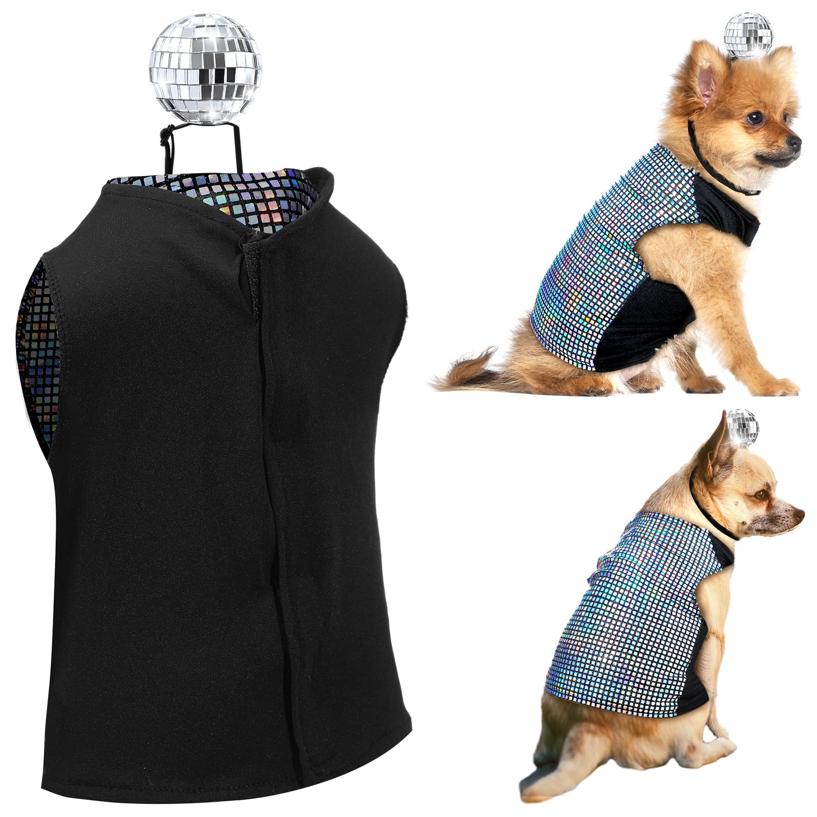 Huhumy Disco Sequins Dog Costume Set Dog Holographic Shiny Shirt with ...