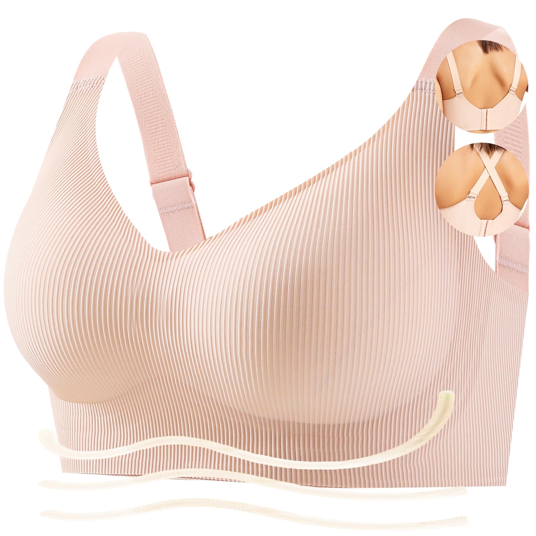 PRETTYWELL Bras for Women No Underwire Padded Wireless Bra Ribbed ...
