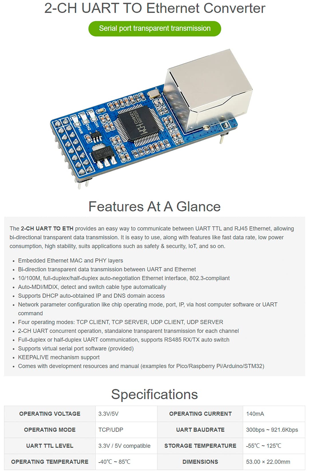 Mua 2-CH UART to Ethernet Converter UART TTL to RJ45 Ethernet Serial ...