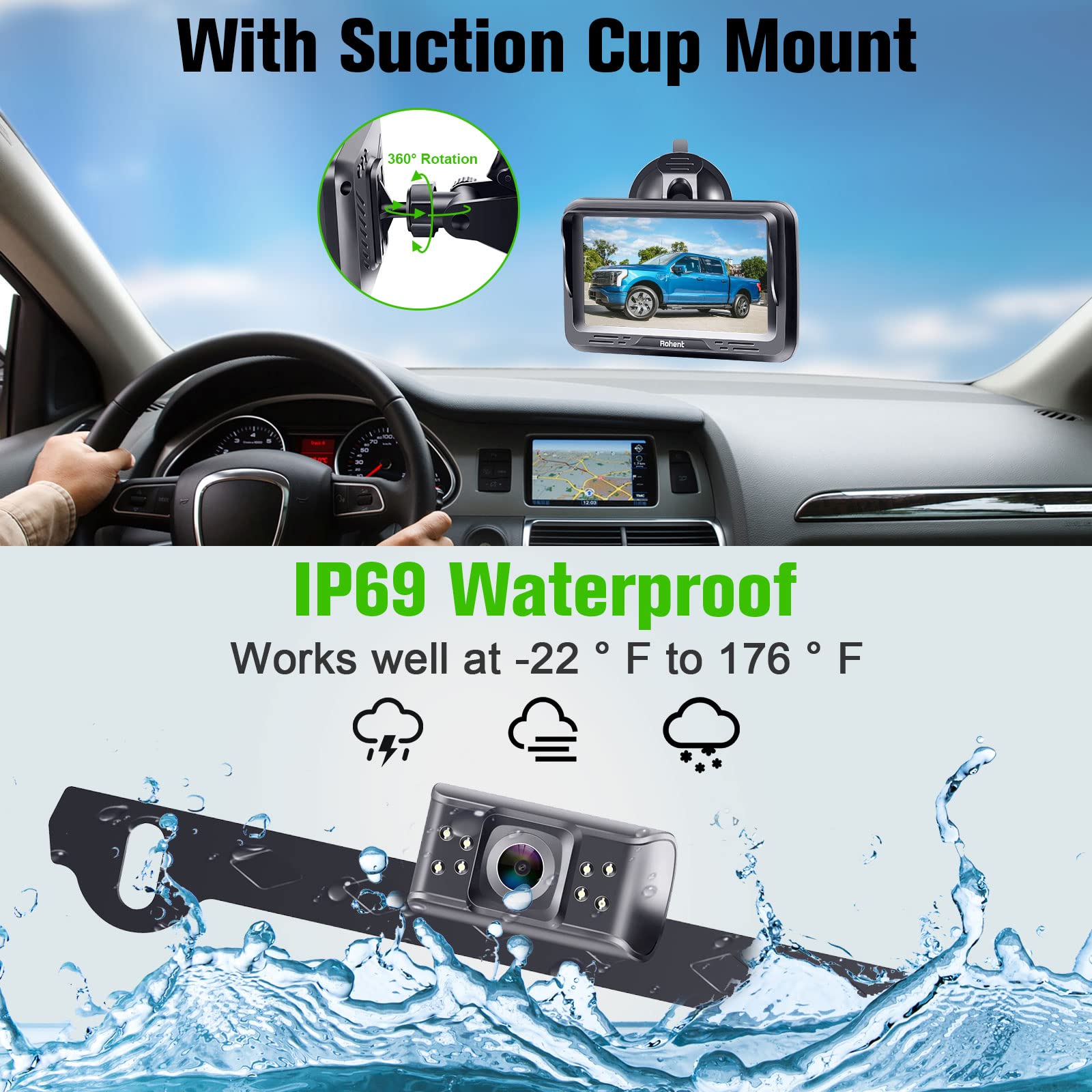 Mua Rohent Backup Camera Monitor HD 1080P Night Vision Waterproof Car ...