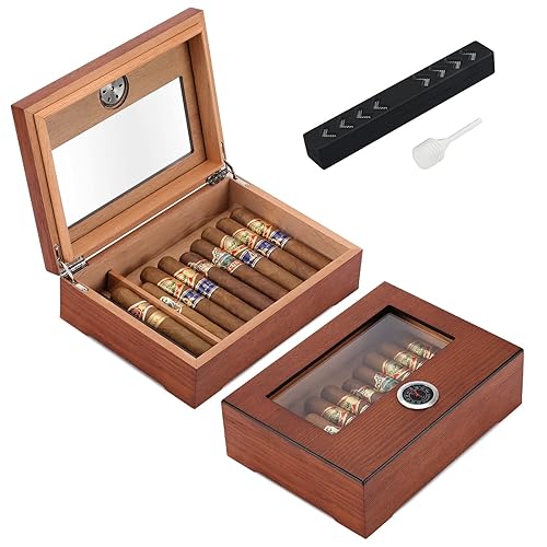 TISFA Cigar Humidor, Glass Top Cigar Box with Hygrometer Humidifier and ...
