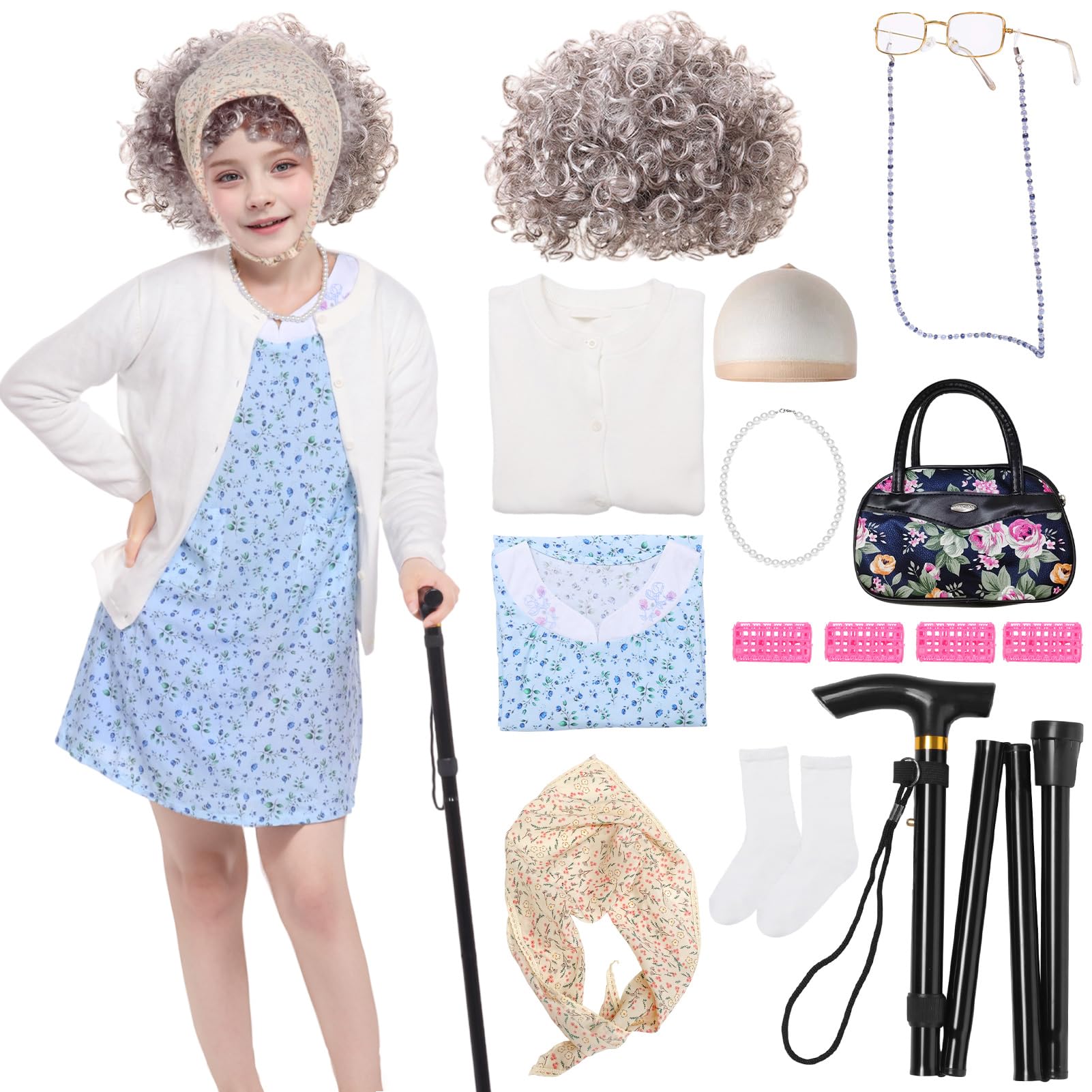 Old Lady Costume for Kids Girls 100 Days Of School Costume Grandma ...