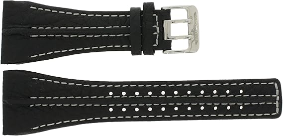 Police watch strap 10811JS-02 Leather Black 32mm + white stitching ...