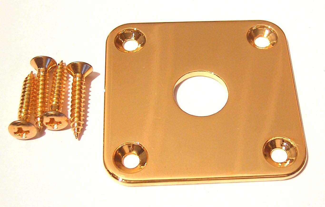 Electric guitar input jack socket plate in gold square including screws ...