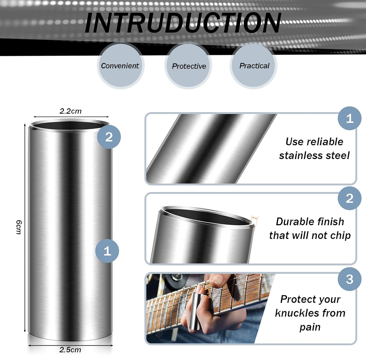 eBoot Stainless Steel Guitar Slide Finger and Knuckle Slide Metal ...