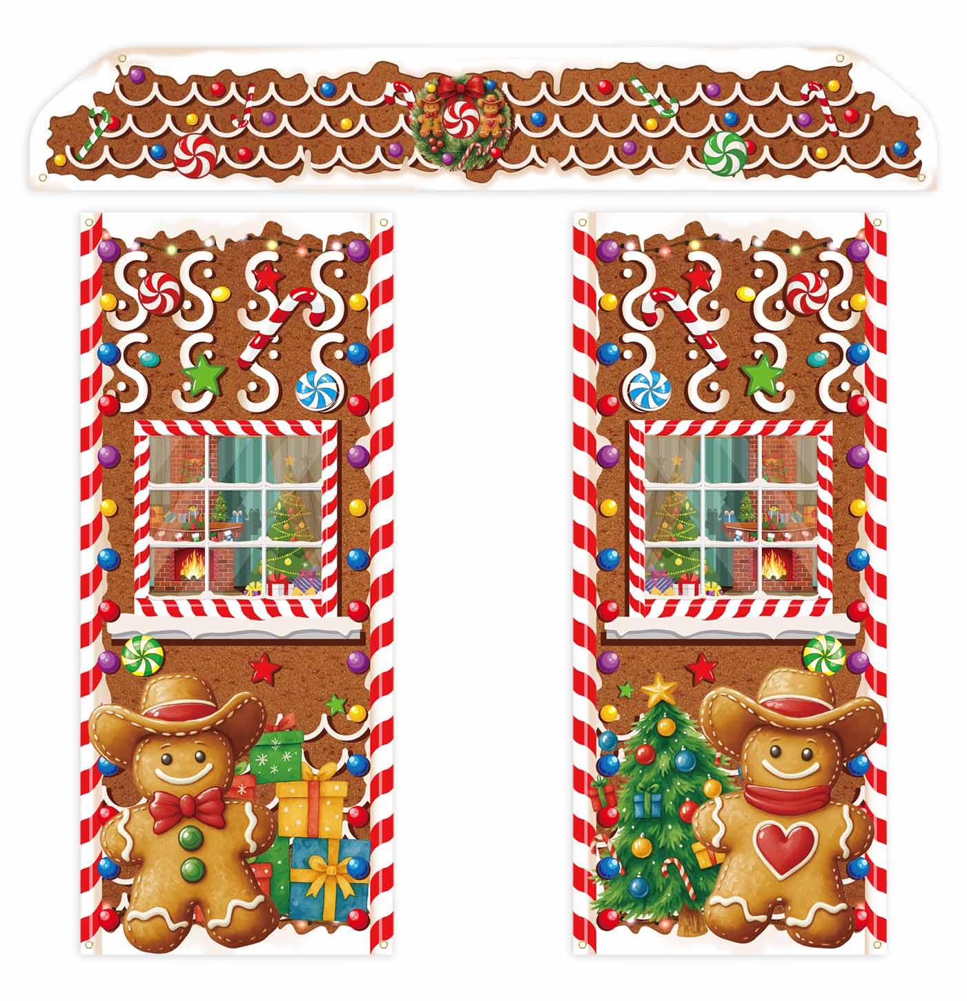 AVXINSOK 3 Pcs Christmas Porch Sign Banner Gingerbread House Door ...