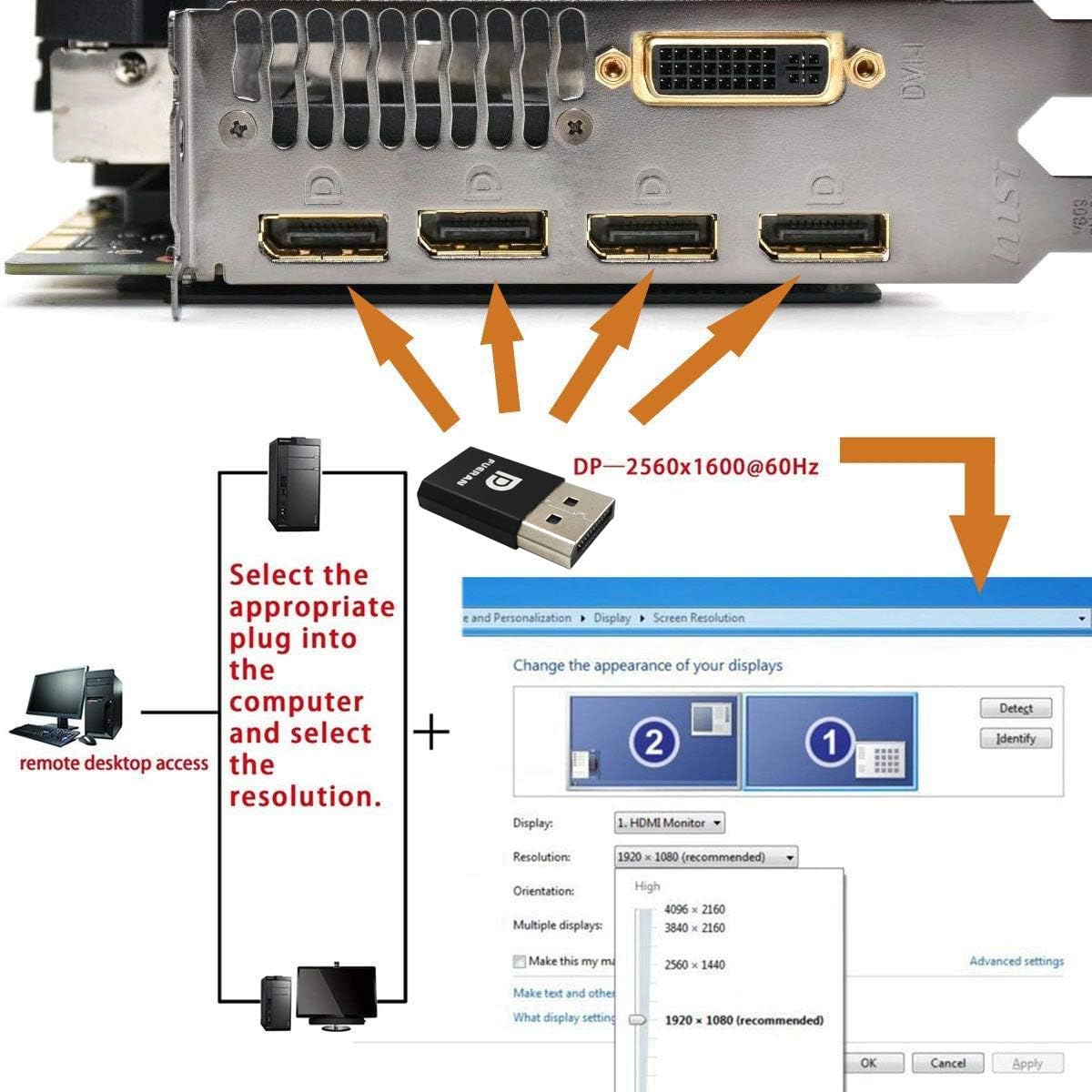 FUERAN DisplayPort display emulator EDID emulator Plug, Headless 2560× ...