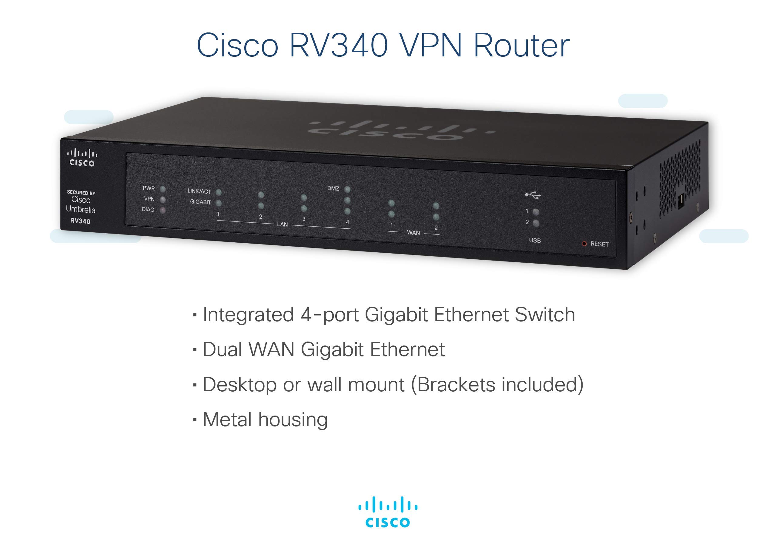 Cisco RV340 VPN Router With 4 Gigabit Ethernet (GbE) Ports Plus Dual ...