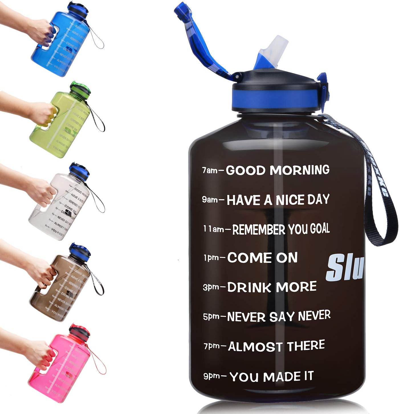 Amazon.com: SLUXKE 1 Gallon Water Bottle with Straw and Motivational Time Marker, Large 128OZ ...