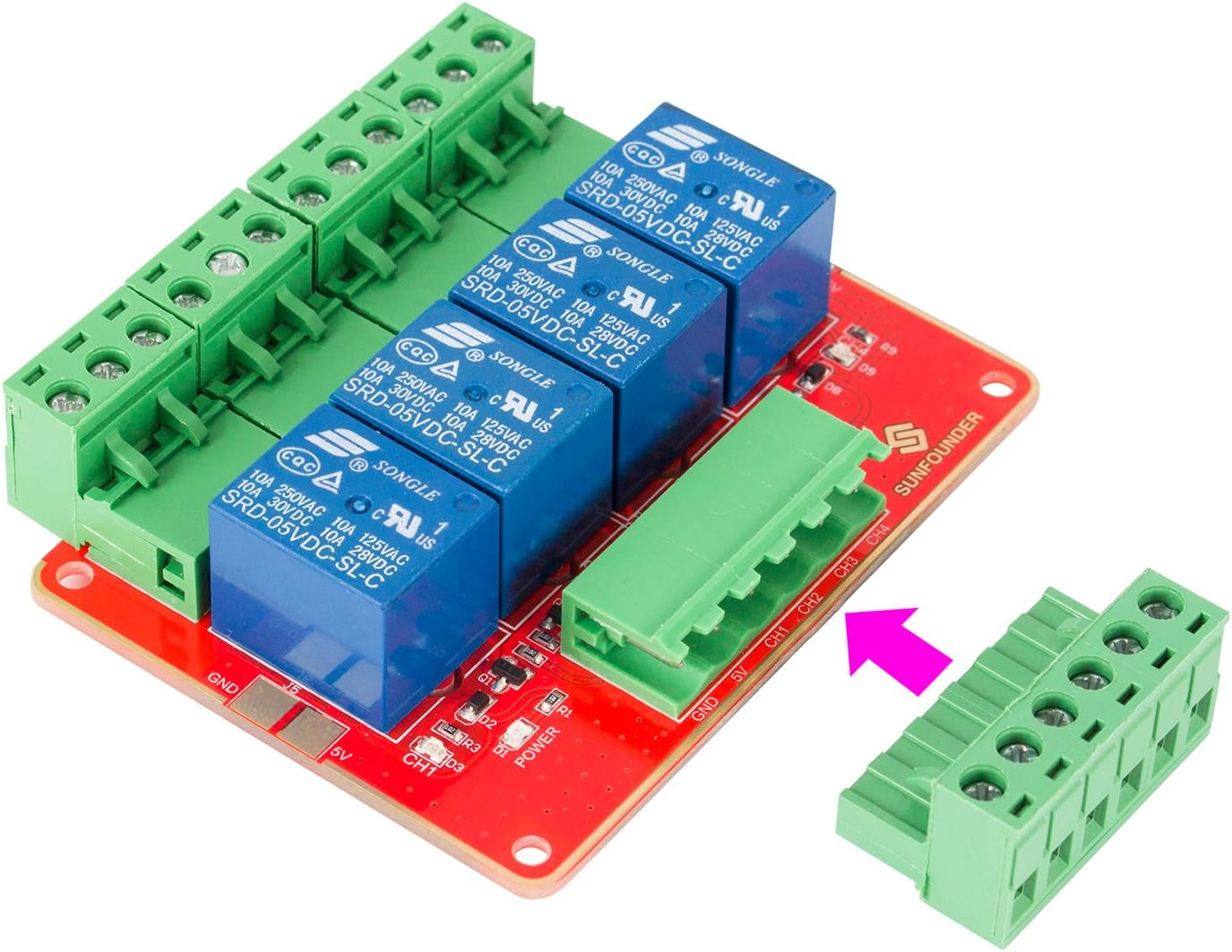 SUNFOUNDER 4-Channel DC 5V Relay Module with Optocoupler High Level Trigger Expansion Board for ...