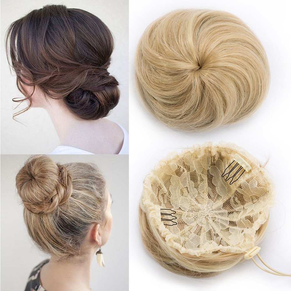 TESS Haargummi Haarteil Dutt mit Haaren Ombre Hellgoldblond/Blond Glatt ...