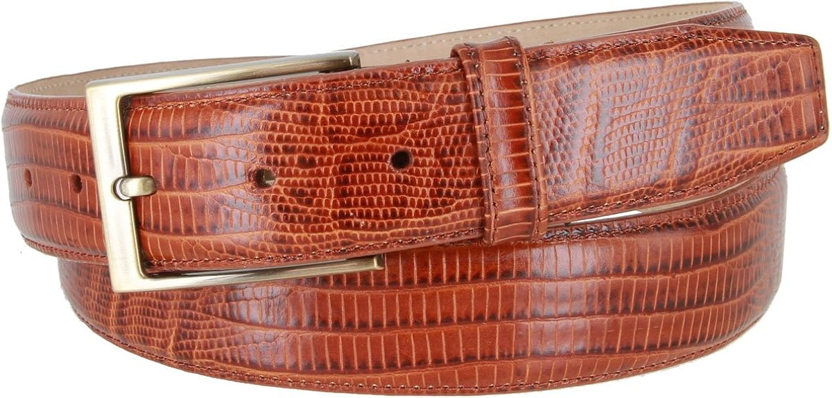 Genuine Italian Calfskin Lizard Embossed Leather Belt 1-3/8" Wide (Tan ...