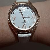 COMTEX Ladies Watches White Large Face Leather Rose Gold Tone White ...
