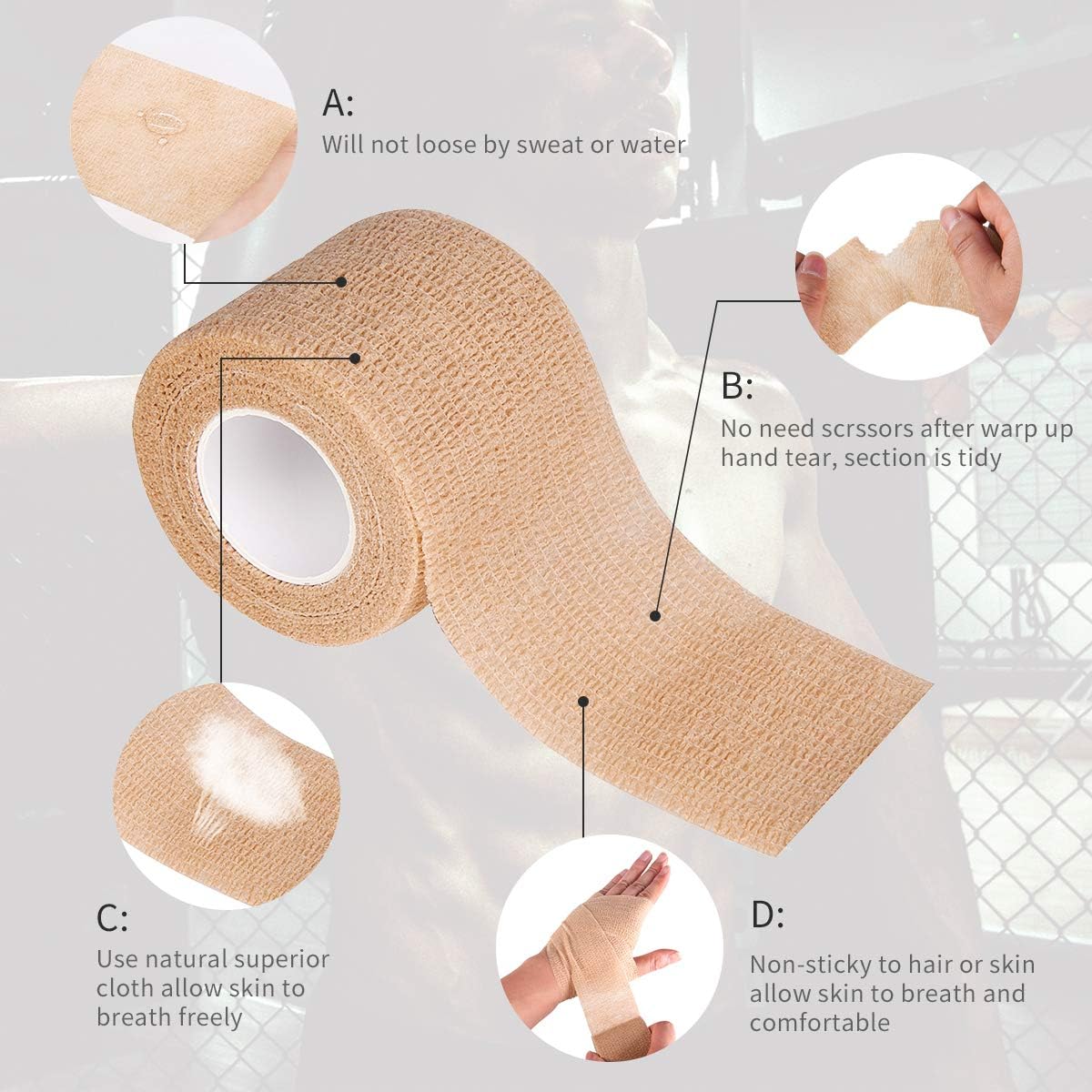 GSPCARE Self Adherent Cohesive Bandages Wrap 5cm x 4.5m, Sports Tape ...