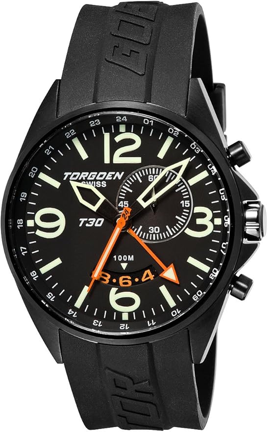 TORGOEN Swiss T30301 Men's Quartz Pilot Watch with Black Dial, GMT ...