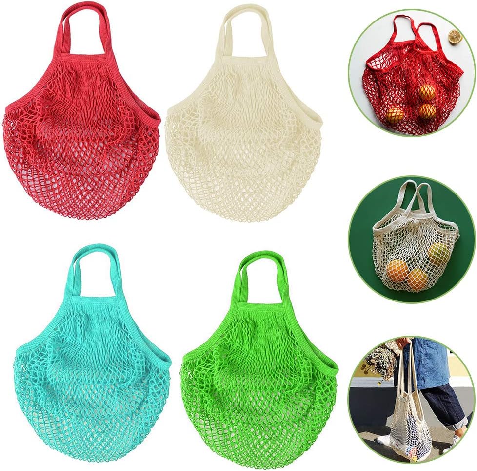 4 Pieces Net Shopping Bag, FANDE Mesh String Shopping Bag, Reusable Net ...