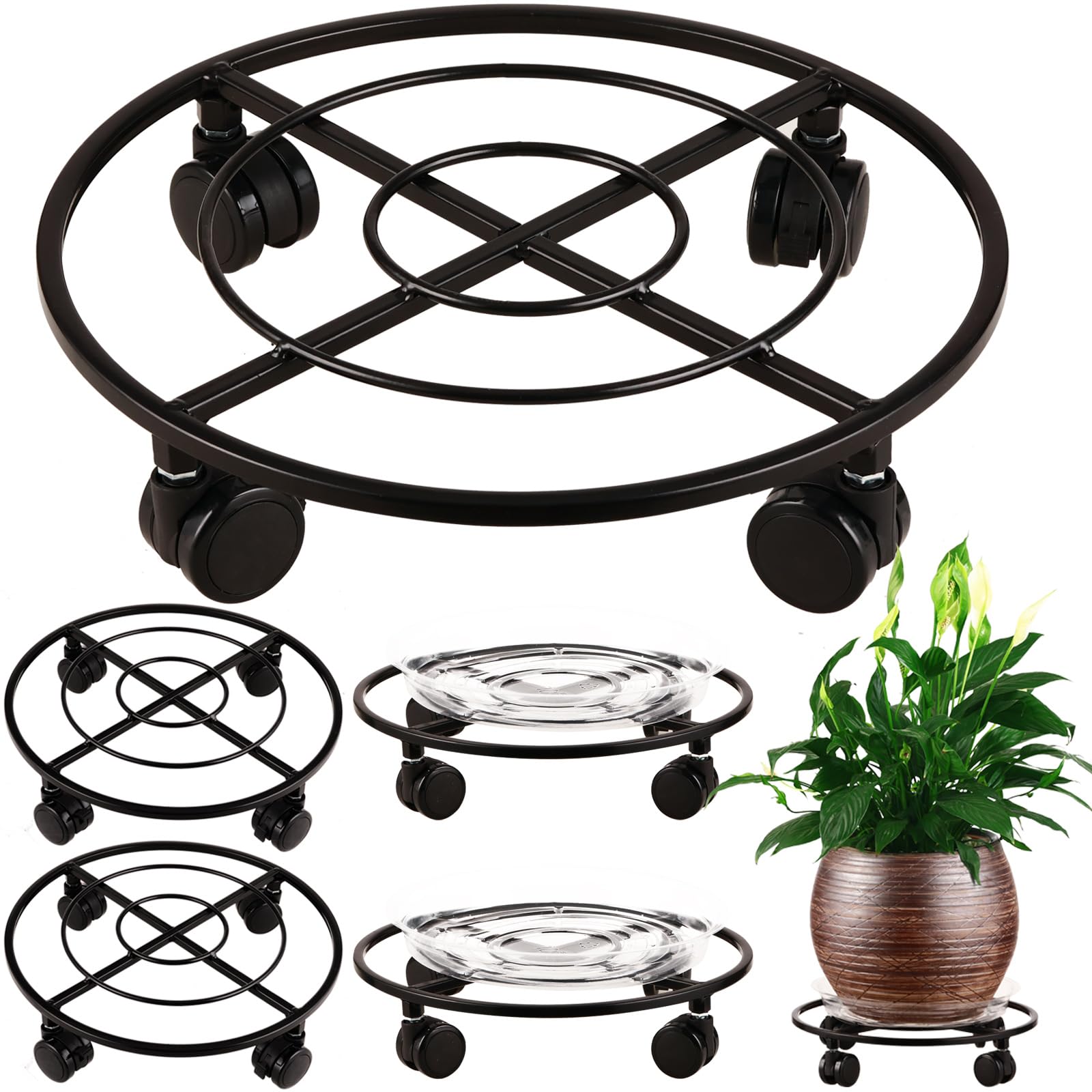4 Packs Large Metal Plant Caddy 12" Heavy-Duty Plant Dolly with PU ...